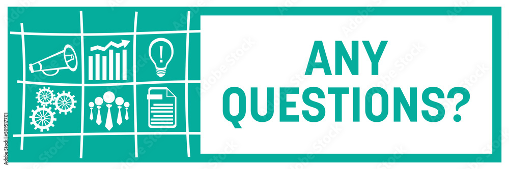 Any Questions Turquoise Business Symbols Grid Left Box Horizontal Stock ...