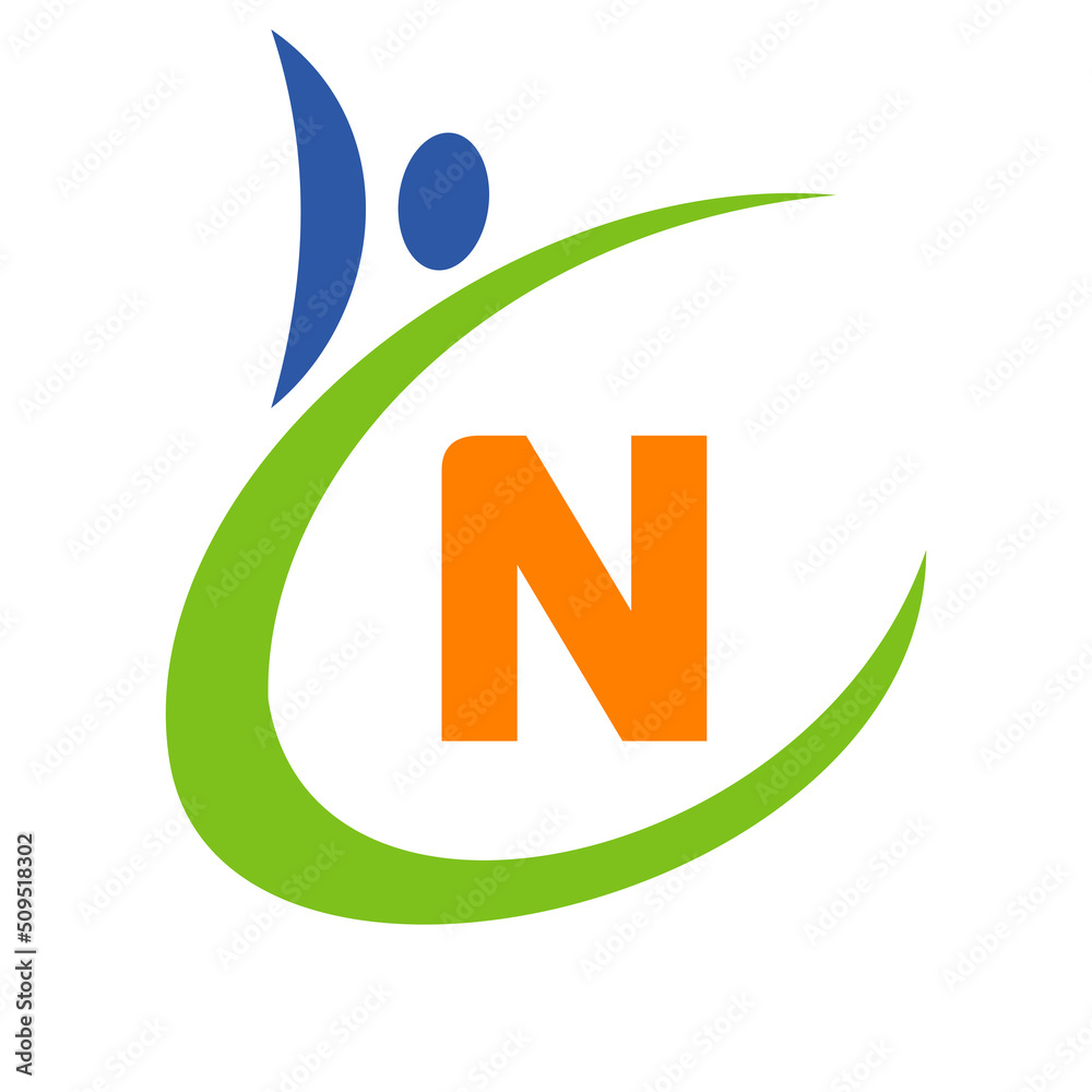 Human Health Logo On Letter N. Letter N Health Care Logo. Bio Sign ...
