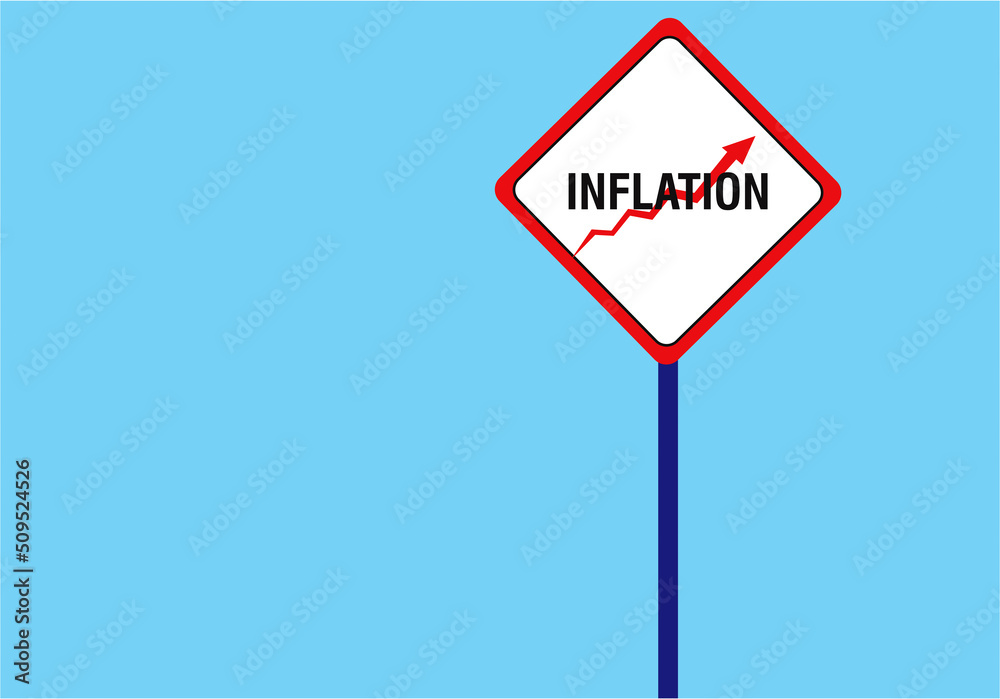 Inflation signboard Graph showing increase in inflation Worldwide blue ...
