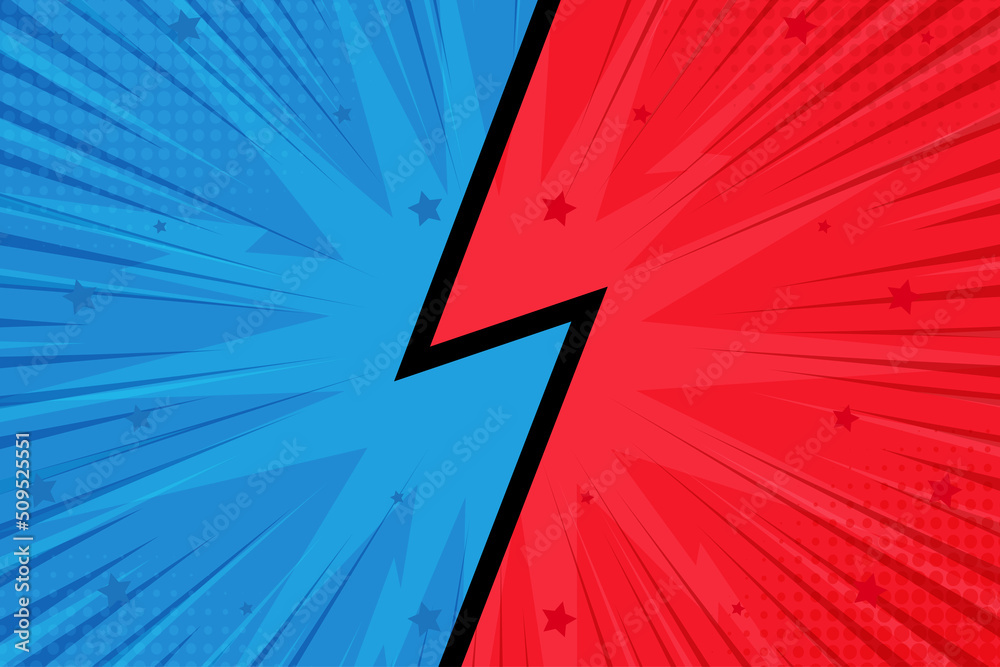 Vector versus letters fight red and blue background in comics style ...