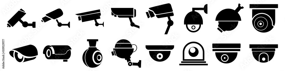 CCTV vector icon set. camera illustration sign collection. looking ...