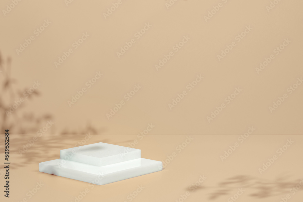 Abstract minimal nature scene - empty stage and square podium on beige ...