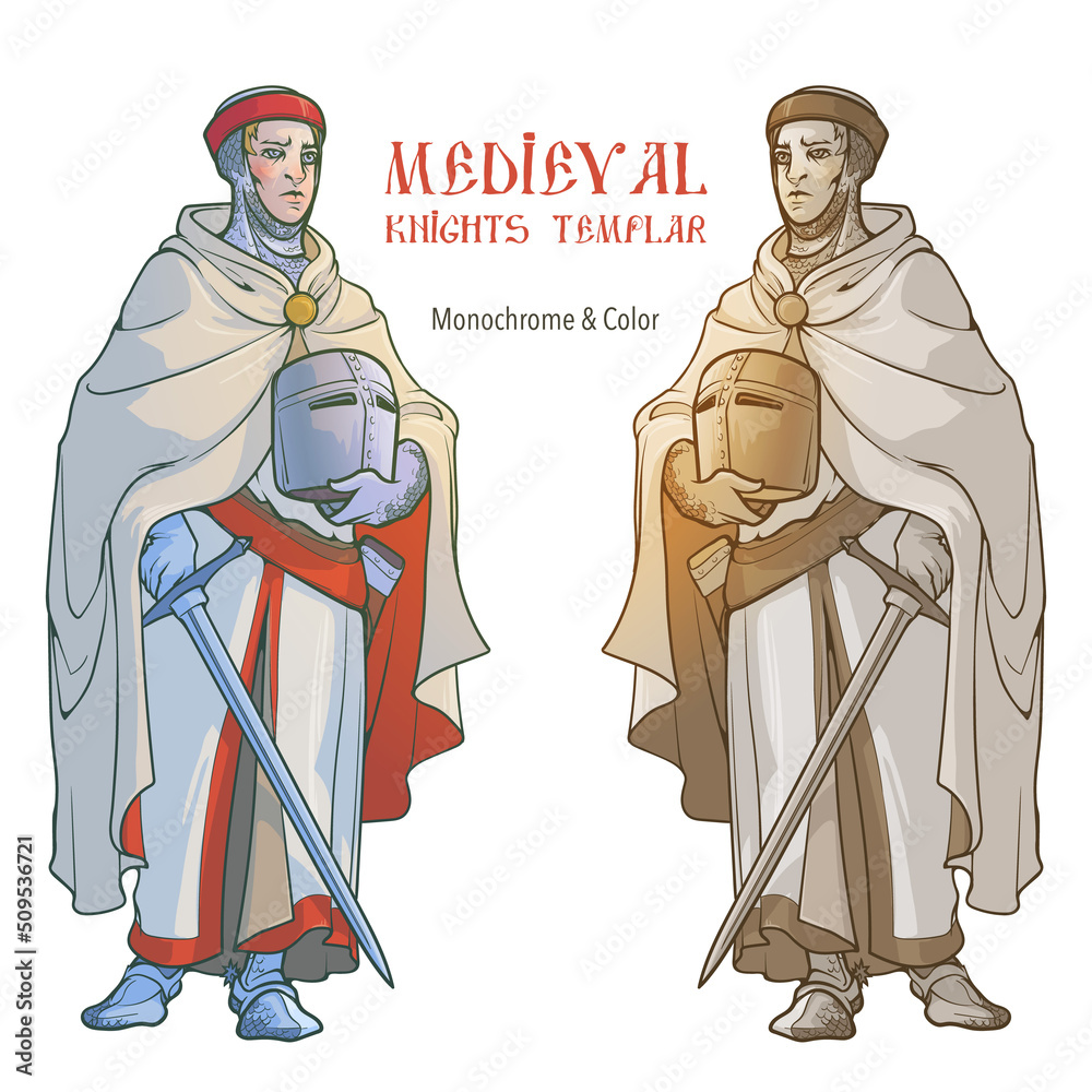 Medieval Templar knight. Outfit with a chain-mail armor long tunic and ...