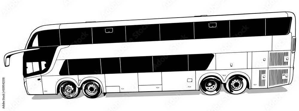 Drawing of a Luxury Long-distance Bus from the Side View - Black ...