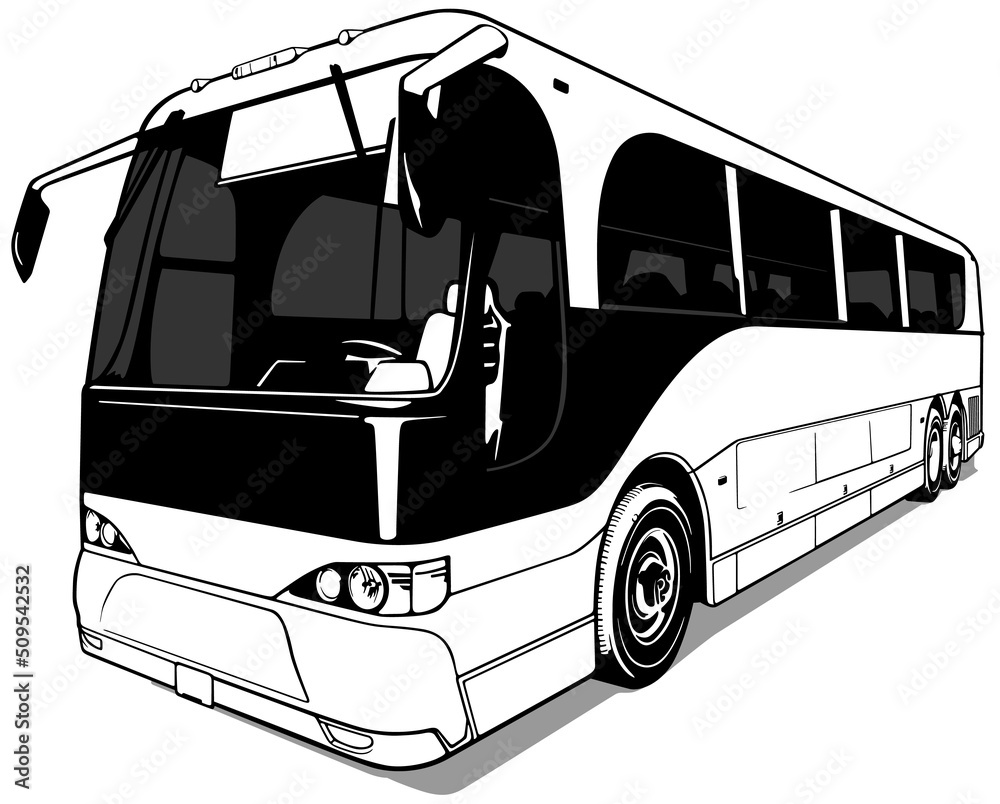 Drawing of an American Bus from the Front View - Black Illustration ...