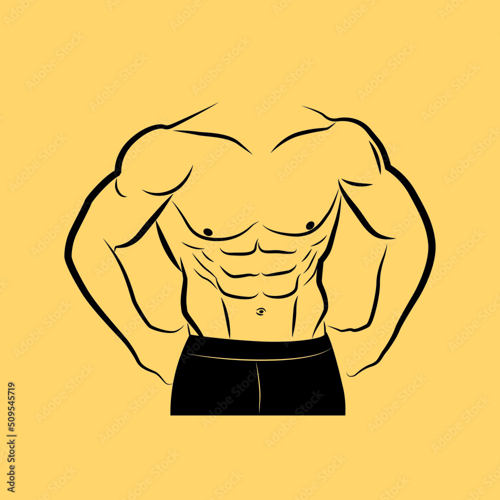 Muscular body of young man vector isolated. Muscled male torso with abs ...