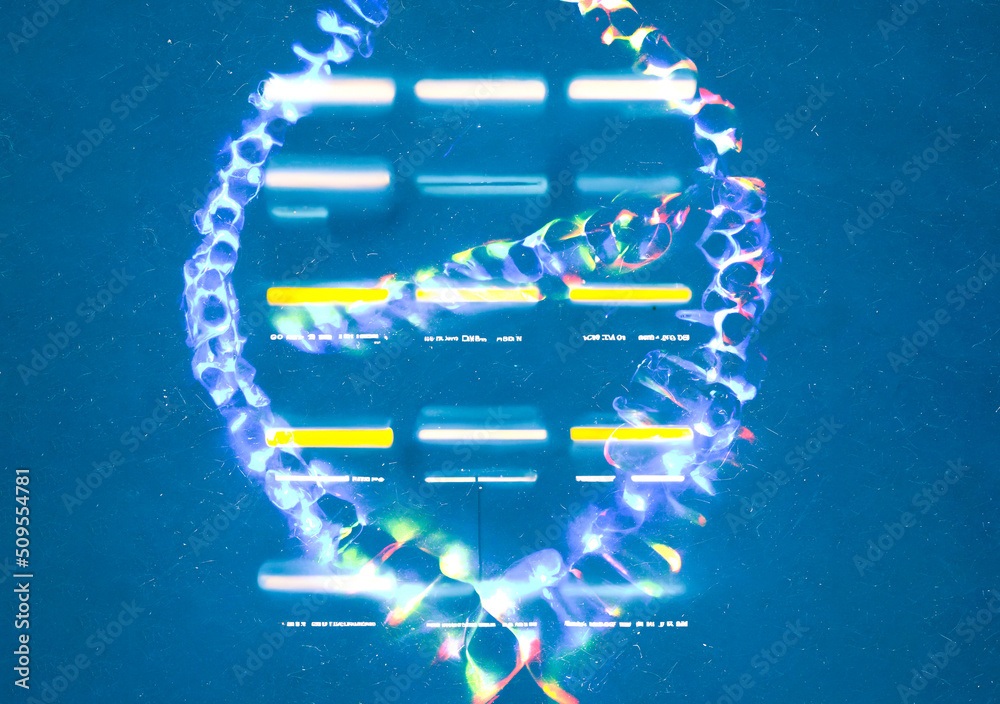 Gene editing concept DNA with light particles molecules and analysis ...