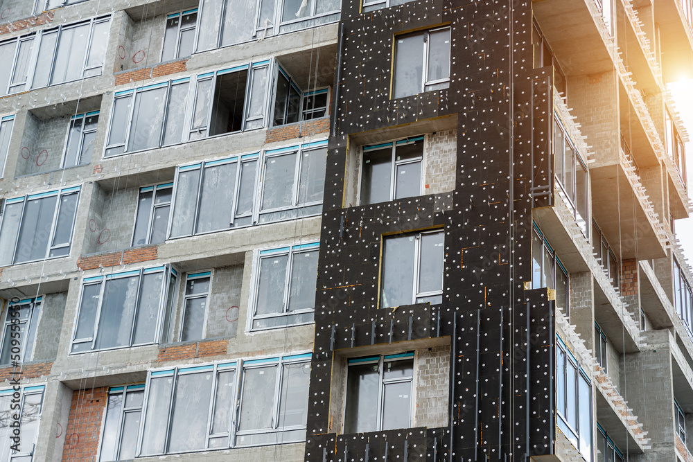 Residential apartment or business office building construction site ...