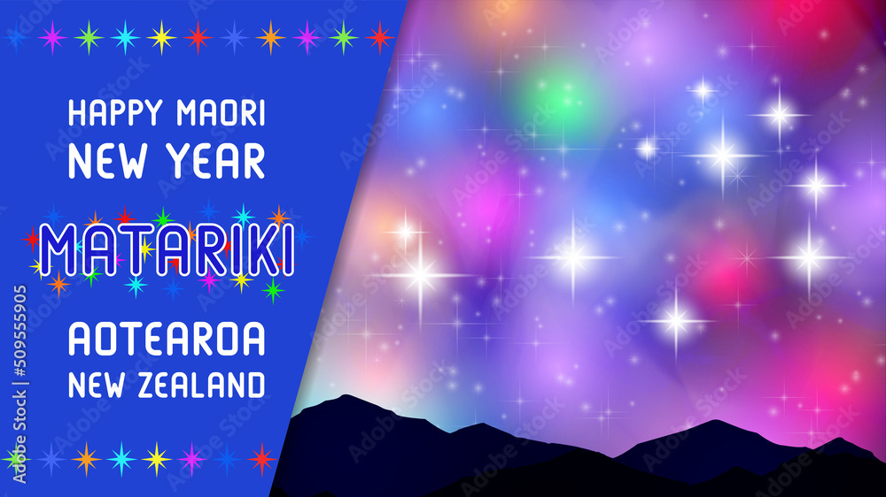 Vector banner. New Zealand or Aotearoa Matariki festival. Happy New ...