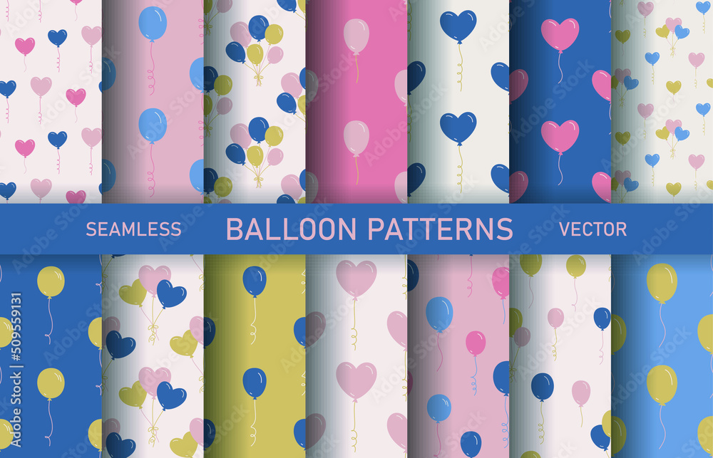 Set of seamless vector balloon patterns. Collection of multicolor hand ...