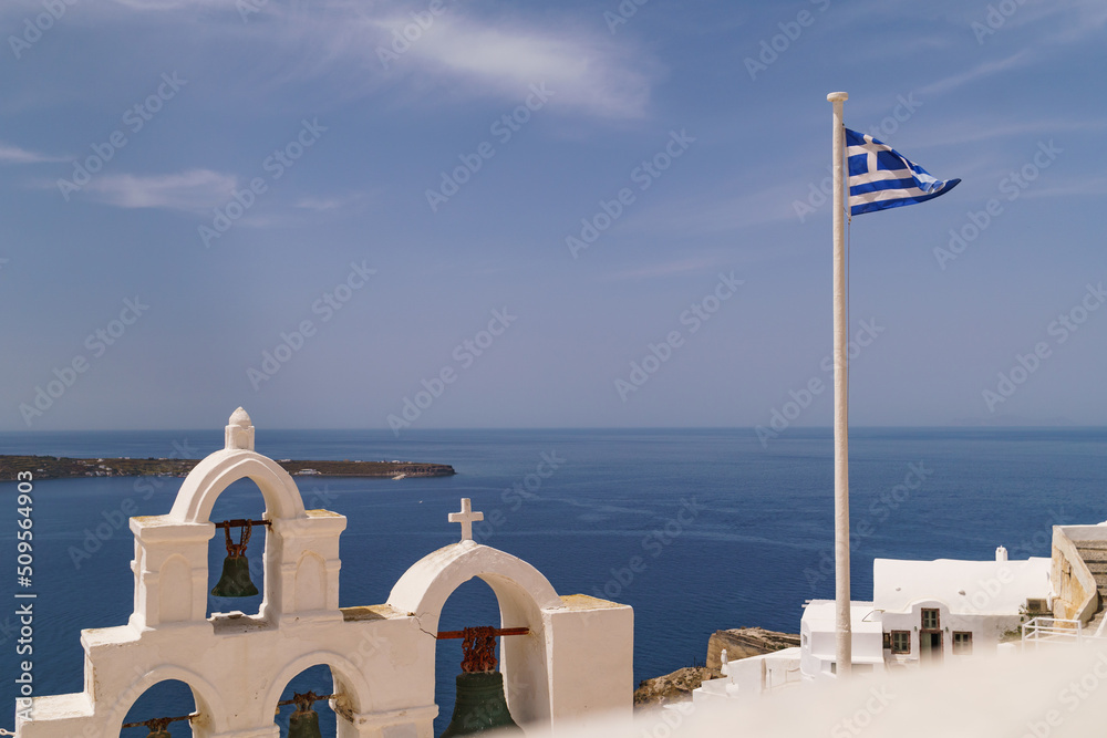 Classic and famous landmarks of the Greek island, Santorini. Greek ...