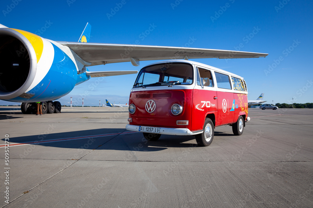 Ukraine, Kyiv - August 13, 2020: Red minibus volkswagen. Retro car on ...