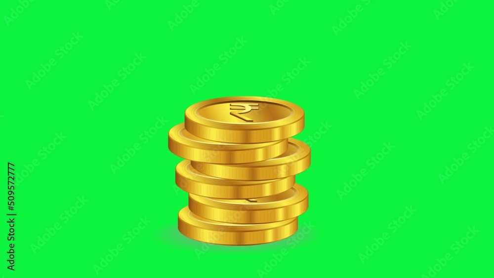 Gold Coins Indian Currency Sign - animated cartoon on Green screen 4k ...