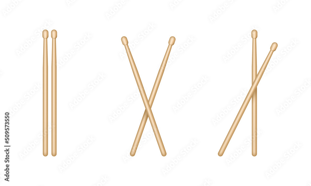 Set of 3d wooden drumsticks isolated on white background. Vector ...