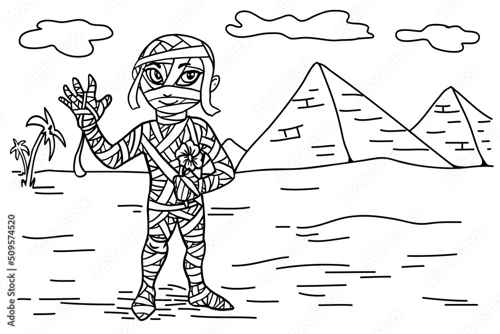 Friendly mummy vector illustration. Coloring page for kids Stock Vector ...