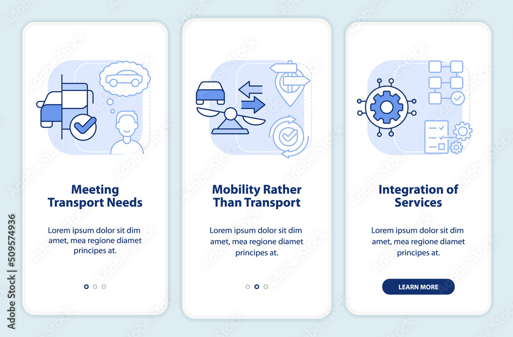 Maas Concept Components Light Blue Onboarding Mobile App Screen Walkthrough 3 Steps Editable