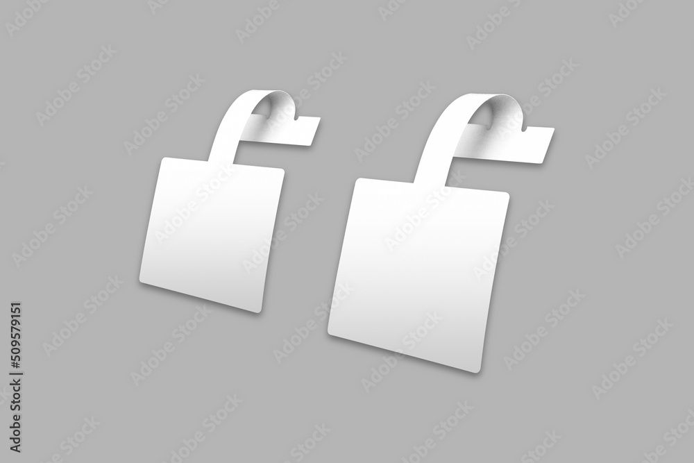 Blank white rectangle shelf talker wobbler mockup isolated on a grey ...