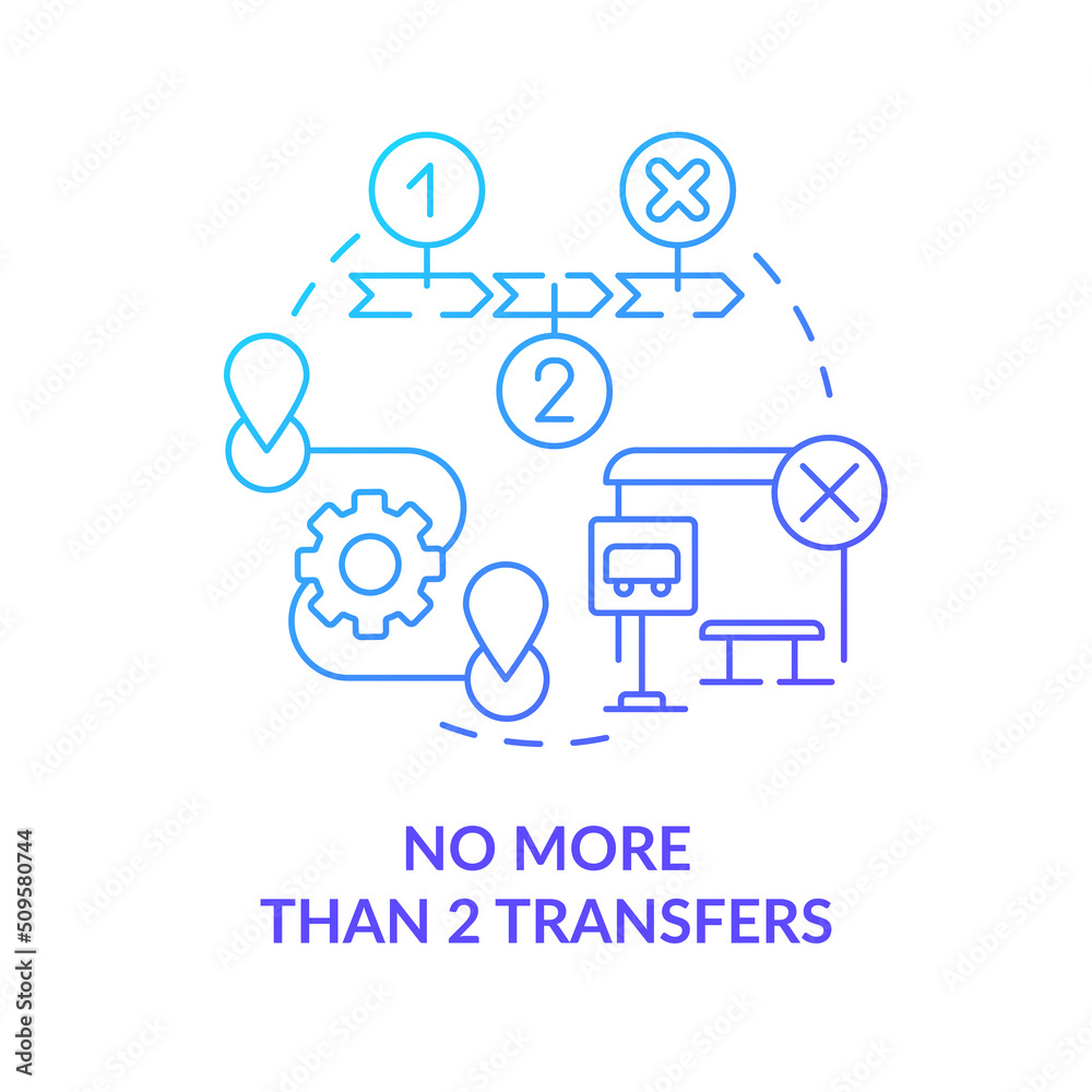 No more than two transfers blue gradient concept icon. Urban route plan ...