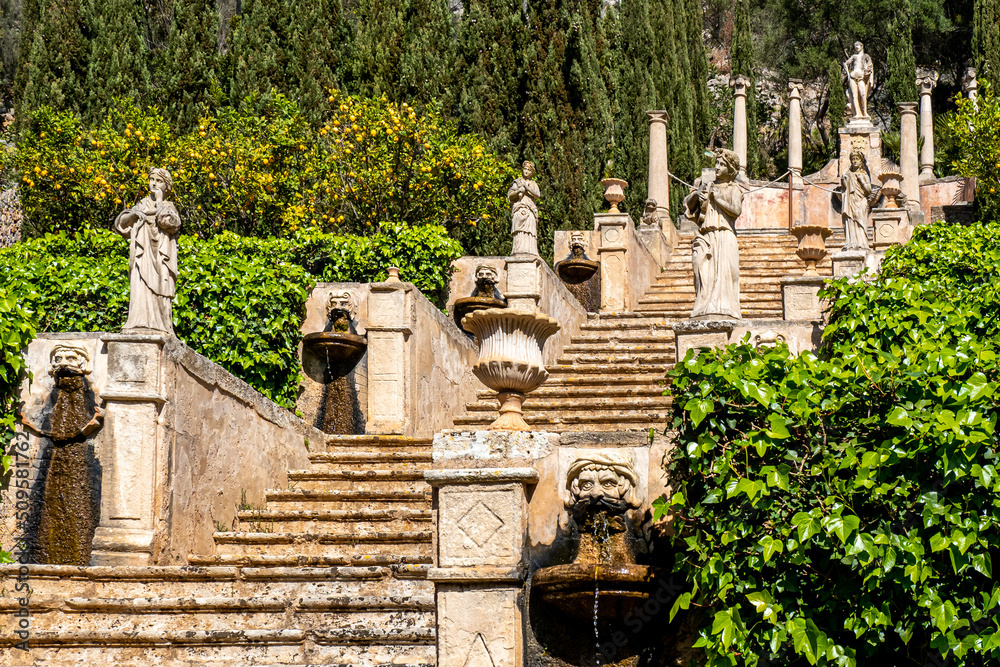 Old staircase called Apollo Staircase lined with gargoyles, sculptures ...
