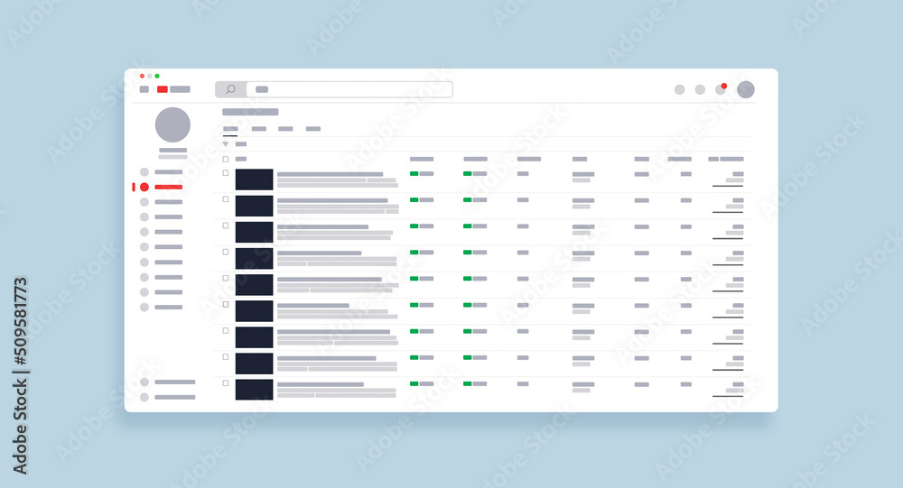 Youtube Creator Studio Dashboard Mockup Vector Graphic with no text ...
