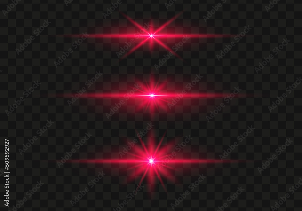Set of bright red flashes, lights and sparks on a transparent ...