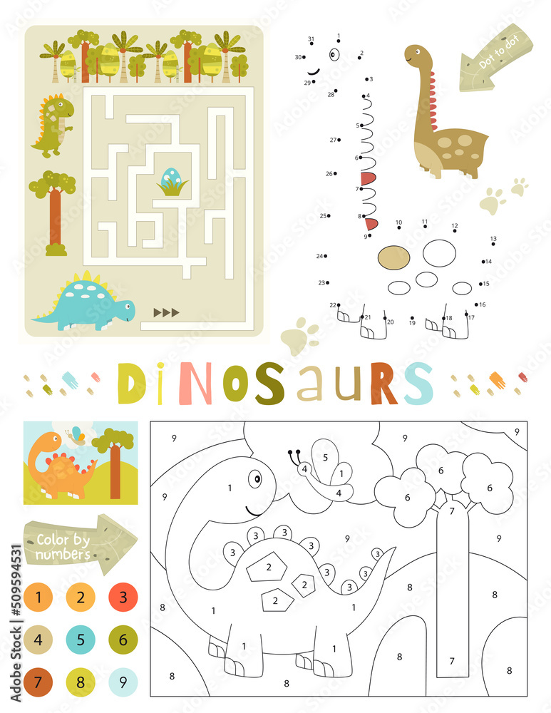 Dinosaurs Activity Pages for Kids. Printable Activity Sheet with Dino ...