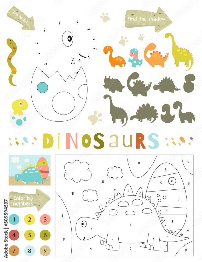 Dinosaurs Activity Pages for Kids. Printable Activity Sheet with Dino ...
