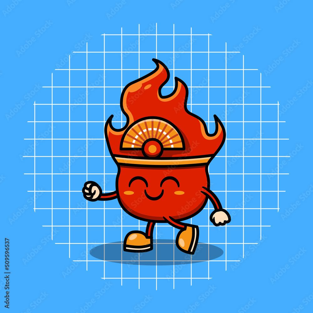 Cute fire character walking vector illustration in flat cartoon style ...