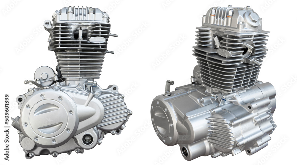 Motorcycle engine isolated on white background. Air cooled internal ...