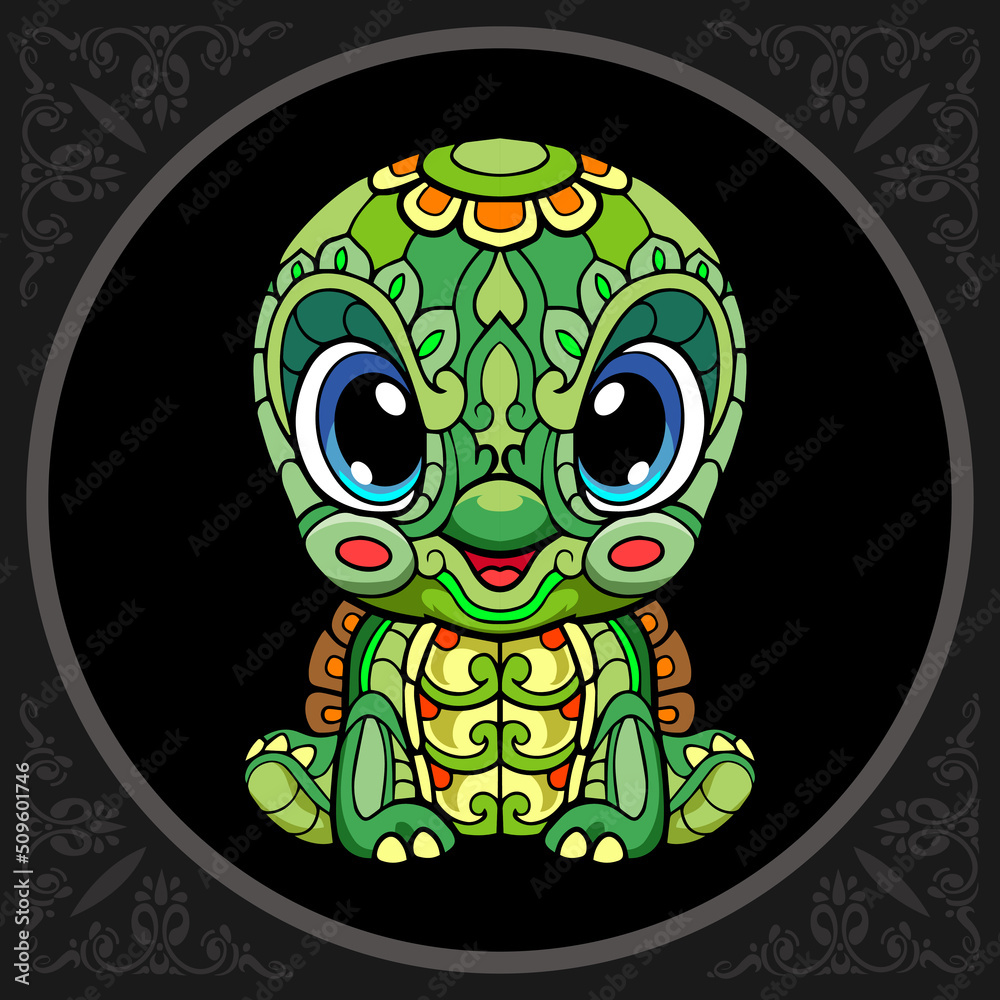Colorful cute turtle head cartoon zentangle arts. isolated on black ...