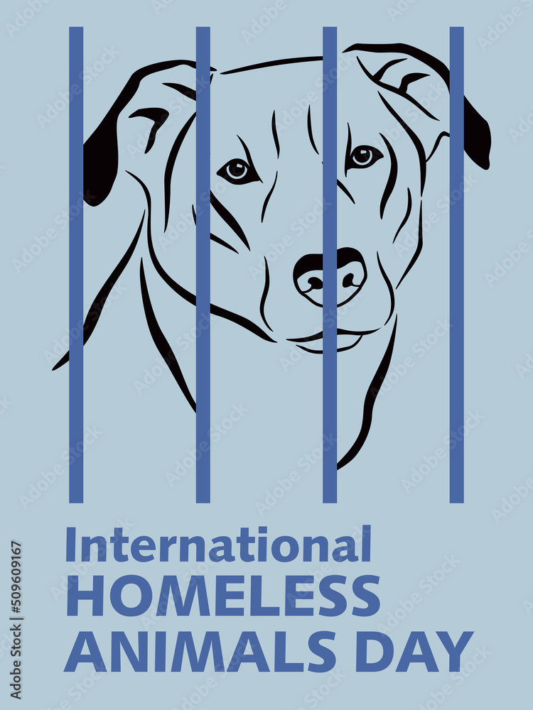 International day of homeless animals. Linear drawing of a sad dog ...