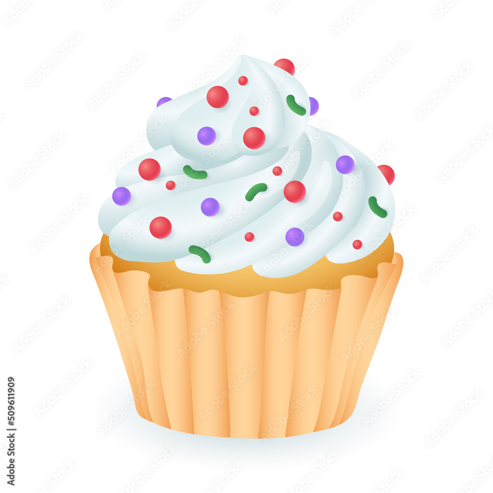3d cartoon style cupcake with whipped cream and sprinkles icon ...