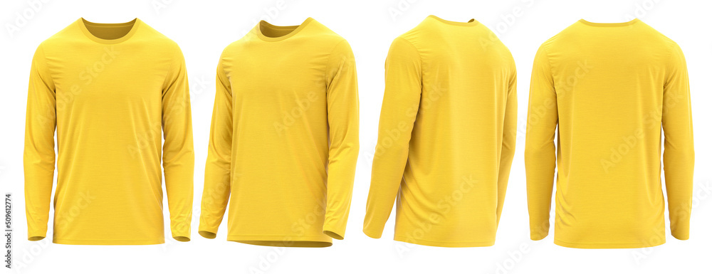 [Yellow Color ] T-shirt Long Sleeve Round neck. 3D photorealistic ...