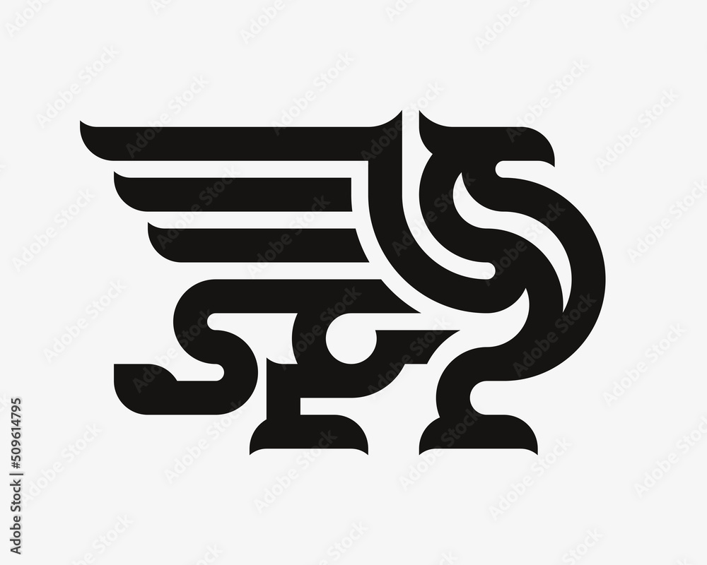 Winged griffin modern logo. Heraldic gryphon emblem design editable for ...