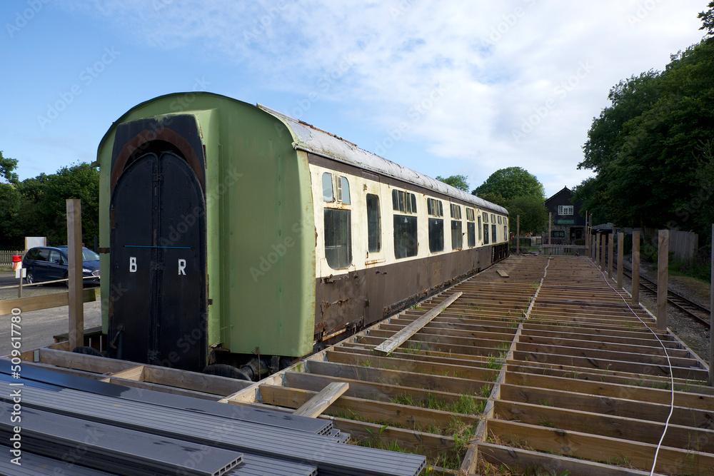 Redundant Railway carriage repurposed platform exhibition St Newlyn ...