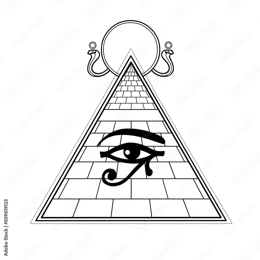 Animation monochrome drawing: symbol of Egyptian pyramid, eye of Horus ...