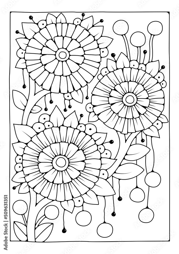 Coloring page, art therapy for children and adults. Delicate bouquet of ...