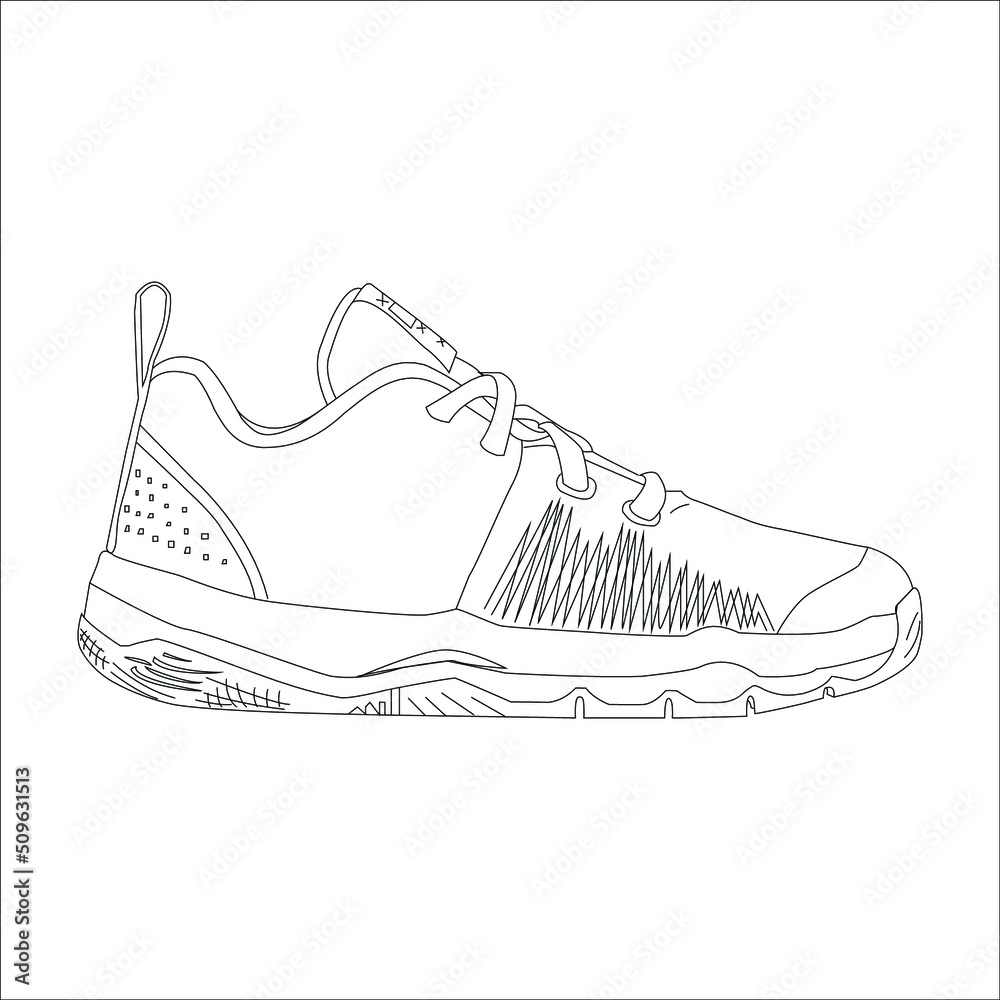 Shoes line art drawing. Sports shoes in an a-line style. Sneakers are ...