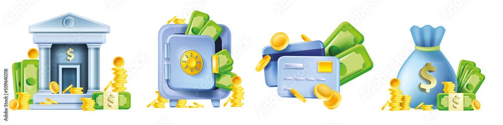 3D bank money vector concept, dollar coin stack, business finance icon ...