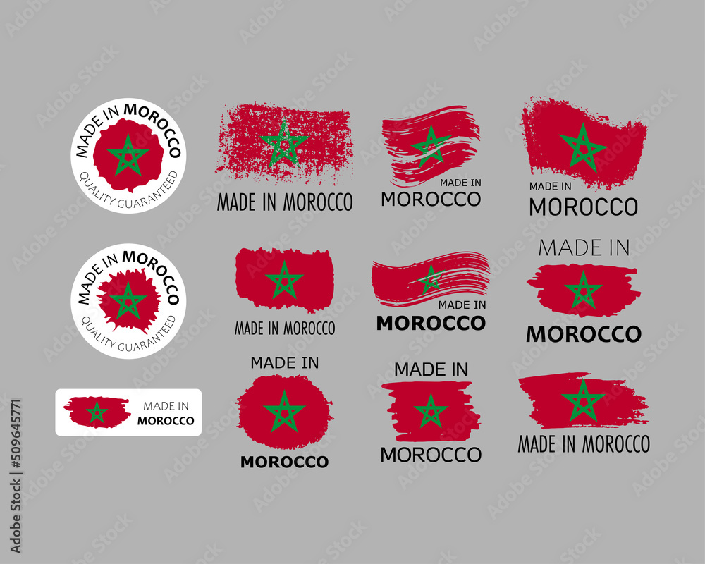 Set of stickers. Made in Morocco. Brush strokes shaped with Moroccan ...