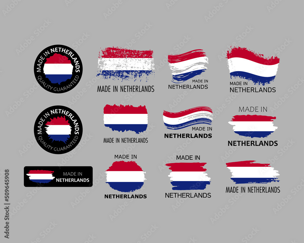 Set of stickers. Made in Netherlands. Brush strokes shaped with Dutch ...