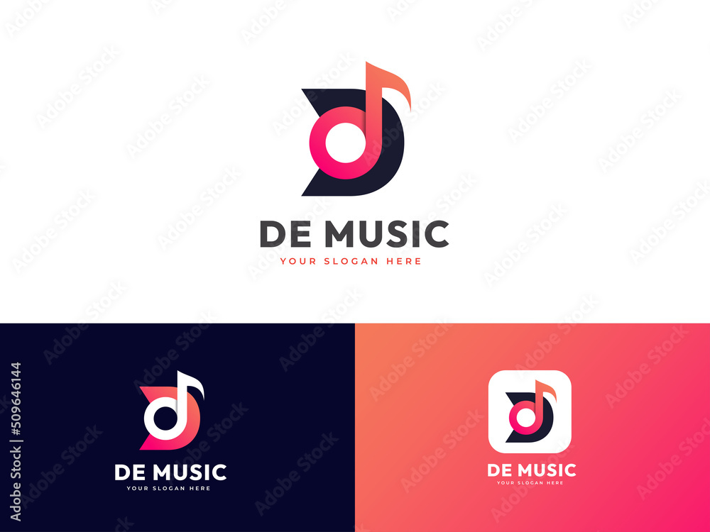 letter D logo design with music note icon modern illustration vector ...