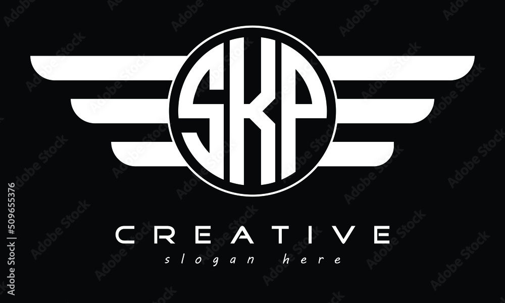 SKP three letter initial letter logo in circle with wings vector ...