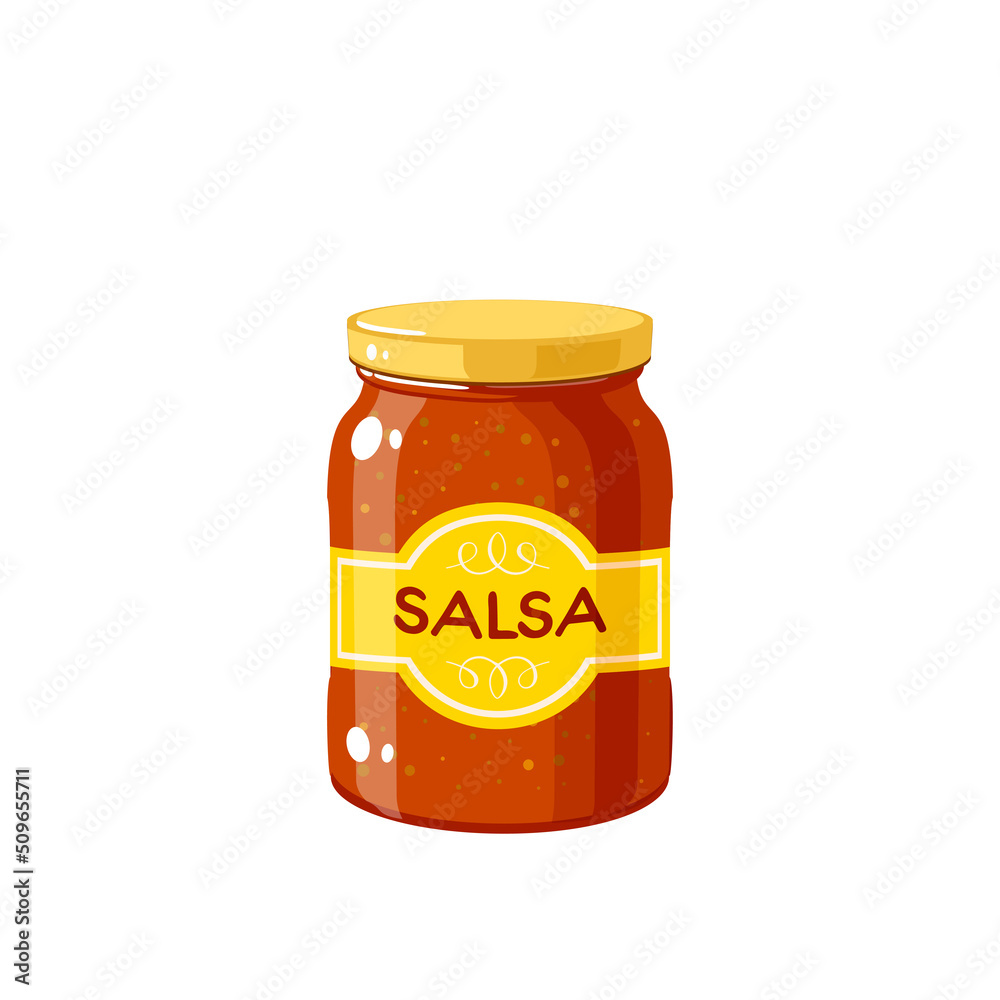 Red hot salsa sauce jar. Vector illustration cartoon spice icon ...