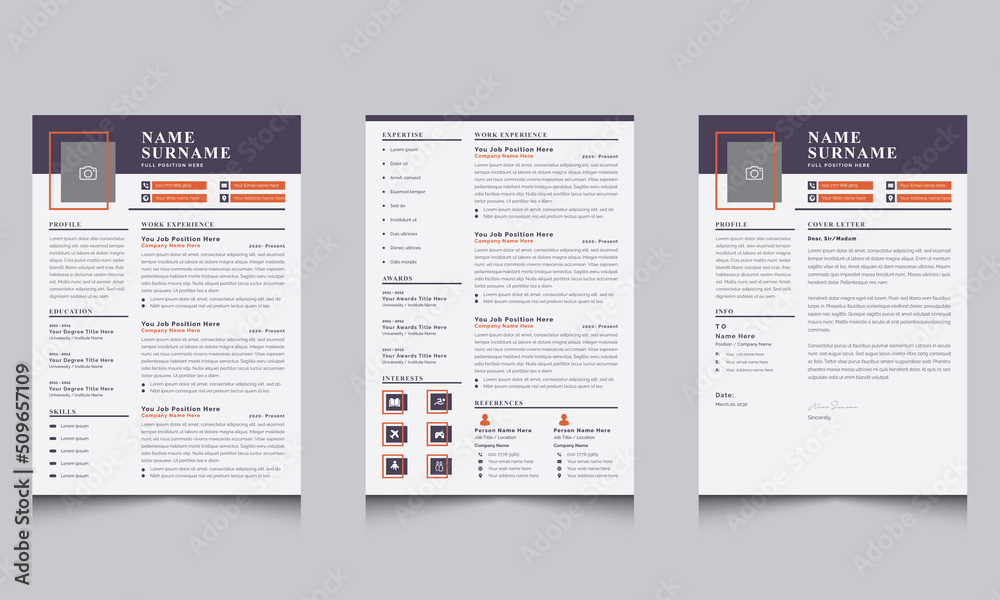 Modern Resume Layout, Creative Resume Templates with Orange Color Line ...