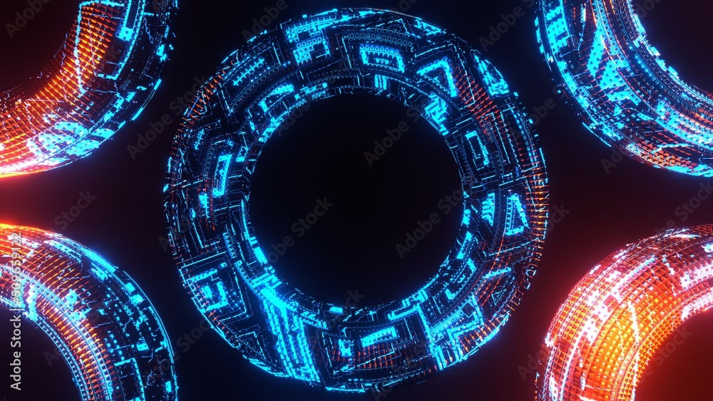 3d Rendering. Flight in abstract sci-fi tunnel. Futuristic motion ...