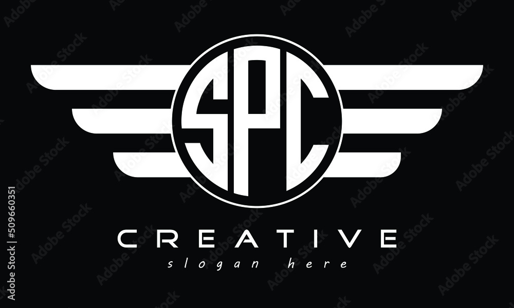 SPC three letter initial letter logo in circle with wings vector ...