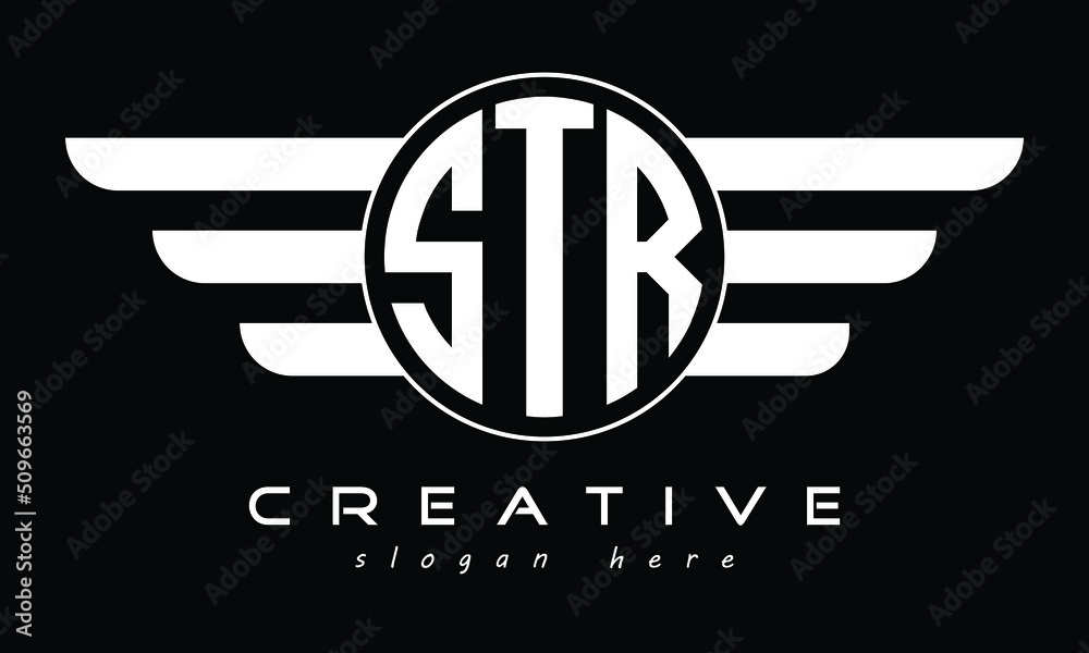 STR three letter initial letter logo in circle with wings vector ...