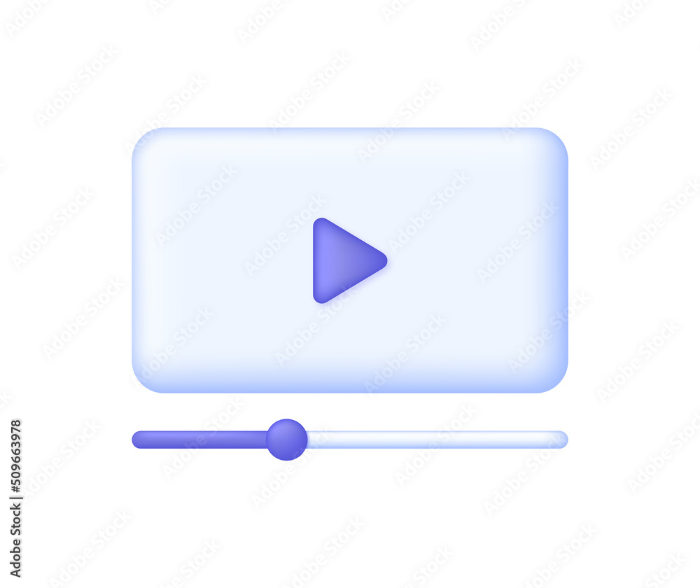 ,3D Video Player interface isolated on white background. Play button ...