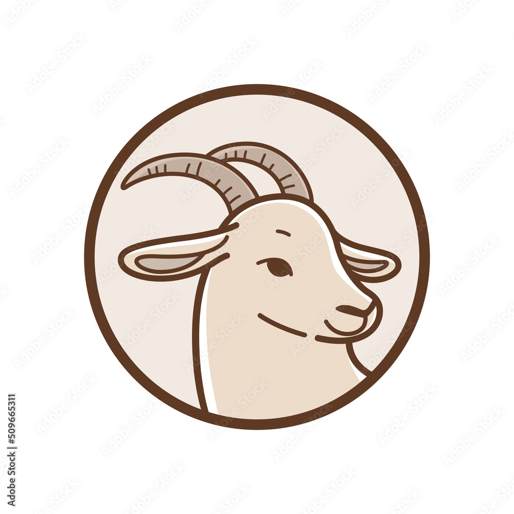 Goat head. llustration of domestic goat. Simple contour vector ...